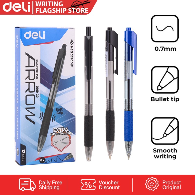 Deli Ballpen 0.7mm Black/Blue Writing Pen Ballpoint Pen Stationery ...