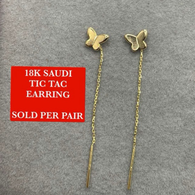 COD PAWNABLE 18k SAUDI GOLD BUTTERFLY TIC TAC EARRING | Shopee Philippines