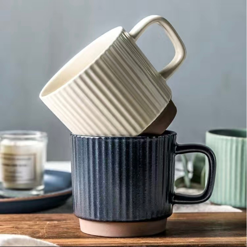 Kitchen Plus 240mL Vertical Embossed Ceramic Drinking Water Coffee Mug ...