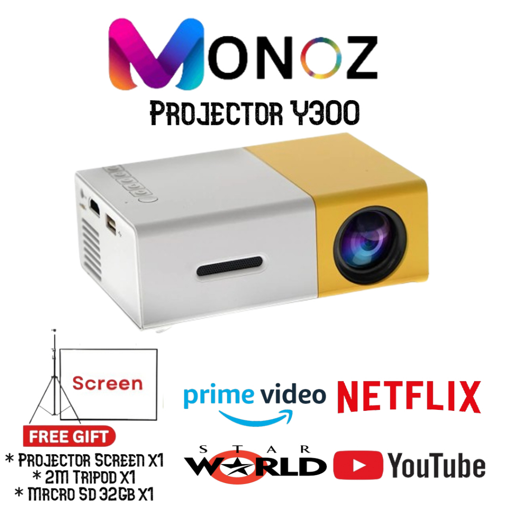 Projector Y300 4K UHD Small OS Android with HDMI USB Projector | Shopee ...