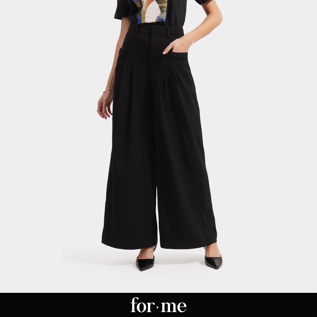 ForMe Fine Line Pocket And Pleat Detail Wide Leg Pants for Women (Black ...