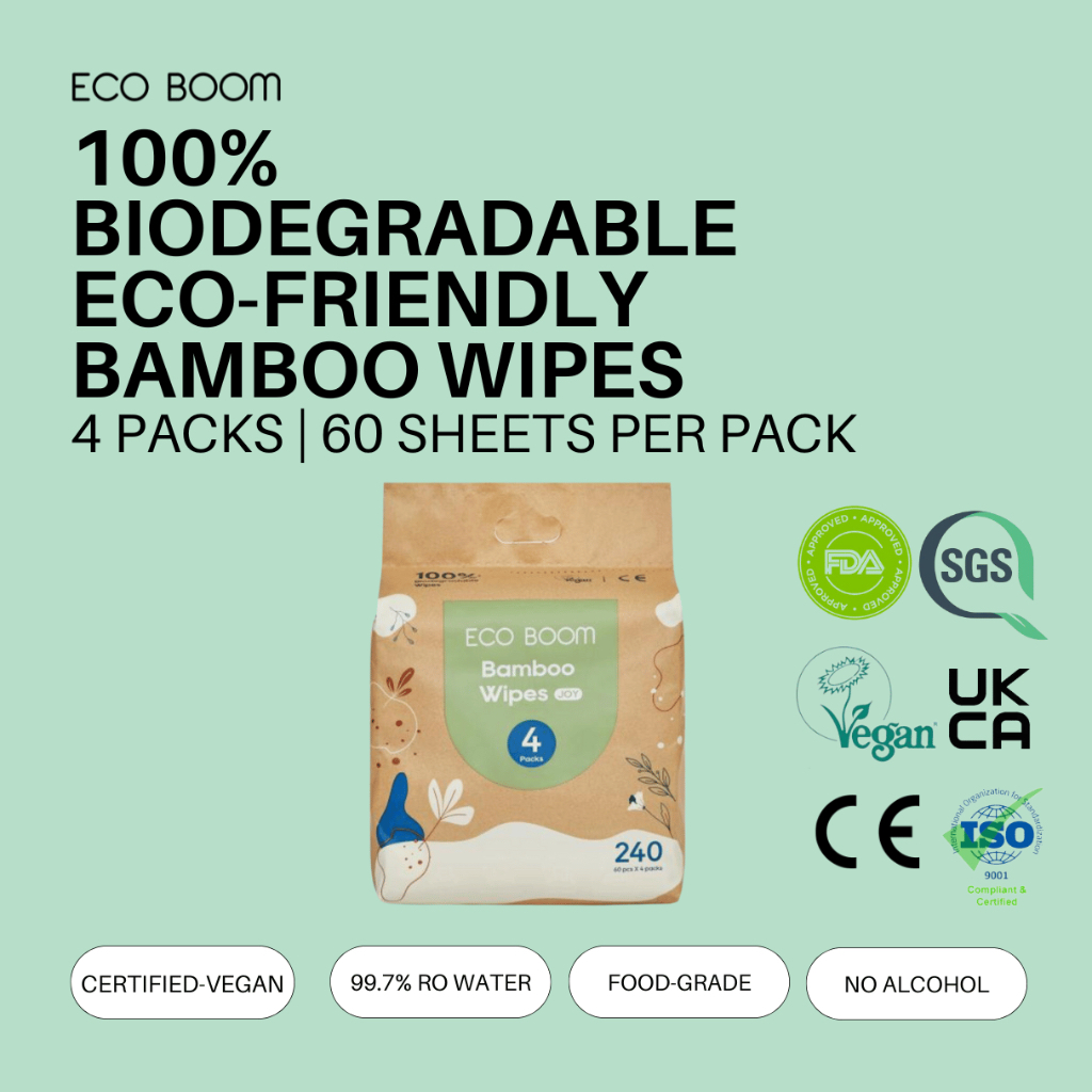 BAG OF 4 ECO BOOM Wipes 100% Biodegradable Vegan Bamboo 60 Sheets ...