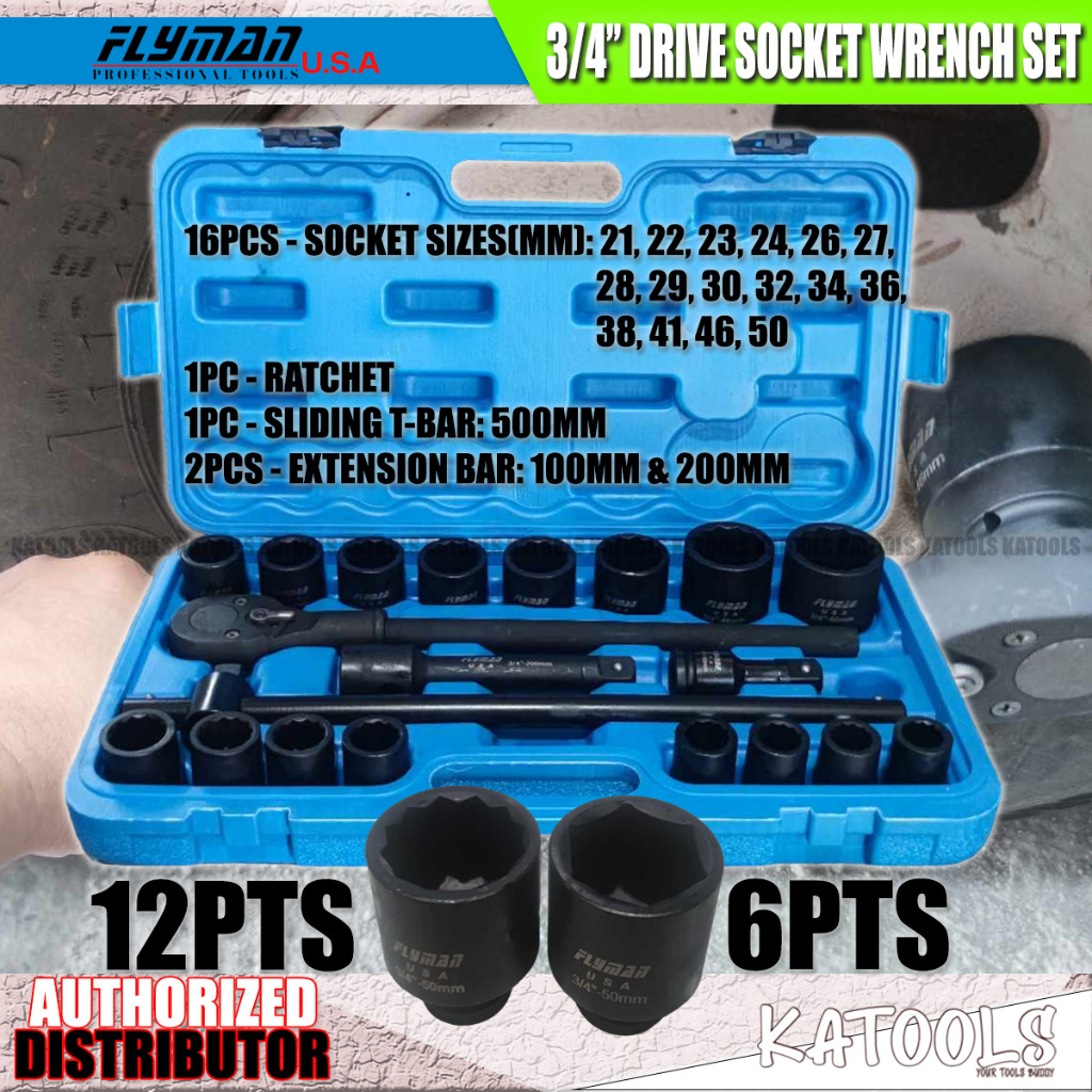 FLYMAN 3/4" Drive Socket Wrench Set 21pcs 21-50mm HEAVYDUTY | Shopee ...