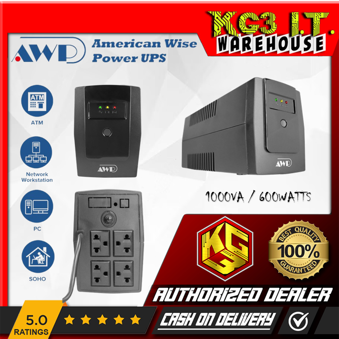 AWP AID1000 Aide 600W-1000VA UPS with AVR Uninterruptible Power Supply ...