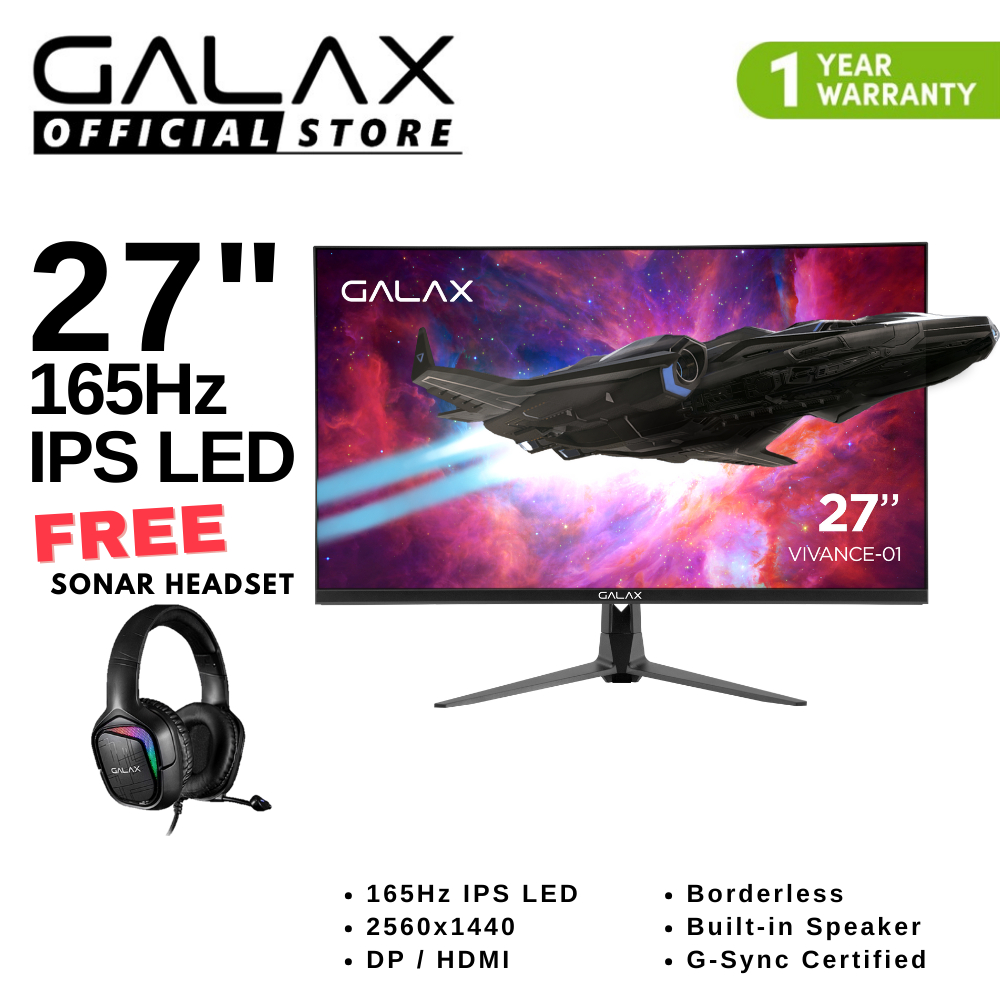 GALAX Gaming Monitor (VI-01) 27" QHD/IPS/165Hz/1ms/ G-Sync Certified ...