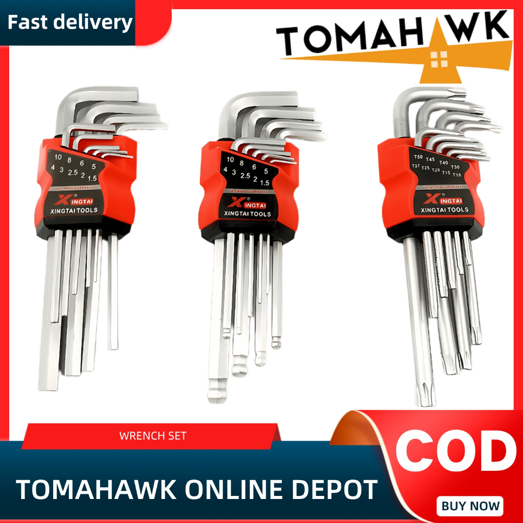 TOMAHAWK WRENCH SET 9PCS/SET HEAVY DUTY HEX KEY FLOWER TYPE BALL END ...