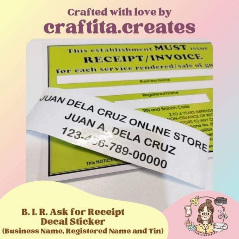 Decal Sticker for BIR form | Business Name | Registered Name | TIN ...