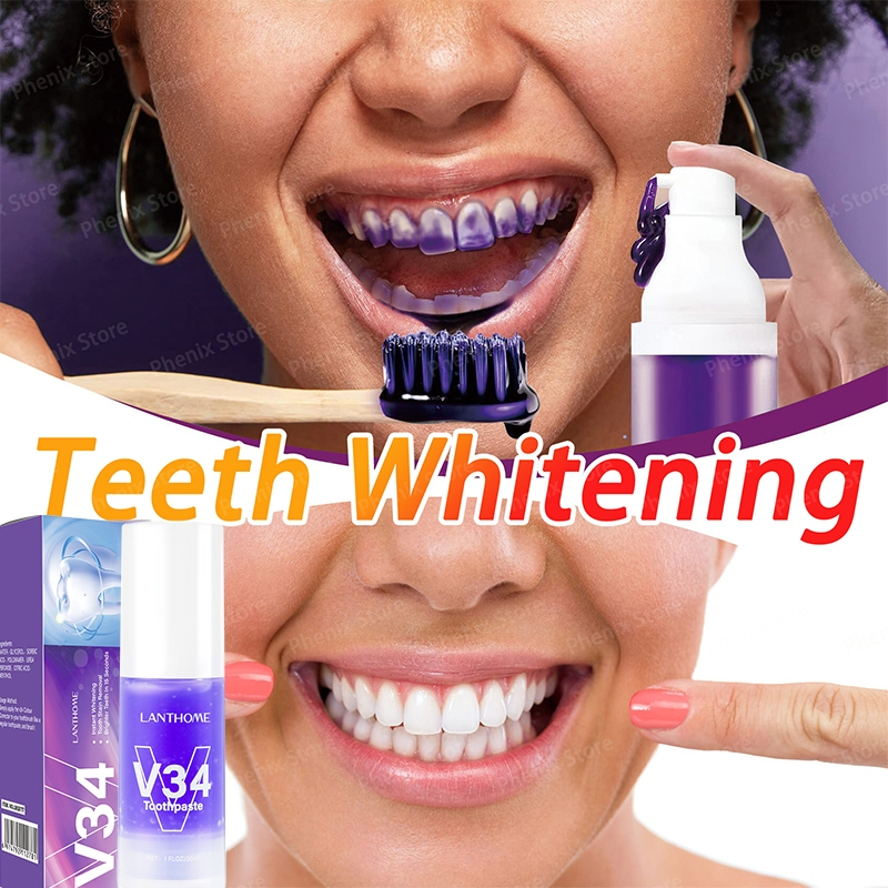 v34 toothpaste whitening teeth toothpaste 30ml purple color corrector ...
