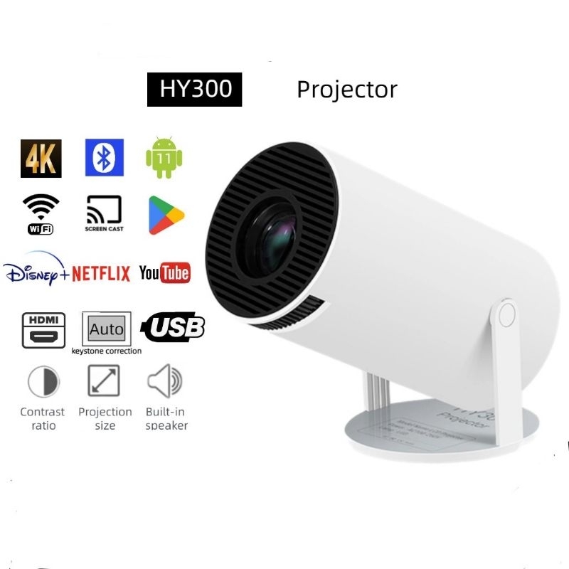 Android 11.0 Portable Projector Ultra HD 1080P LCD Smart Mini Projecter ...