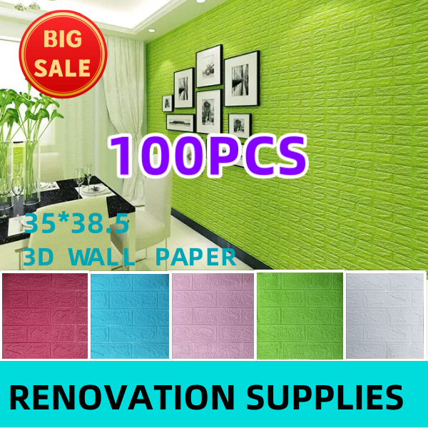 100pcs 3d wall paper adhesiv wall decor design foam bricks Sticker self ...