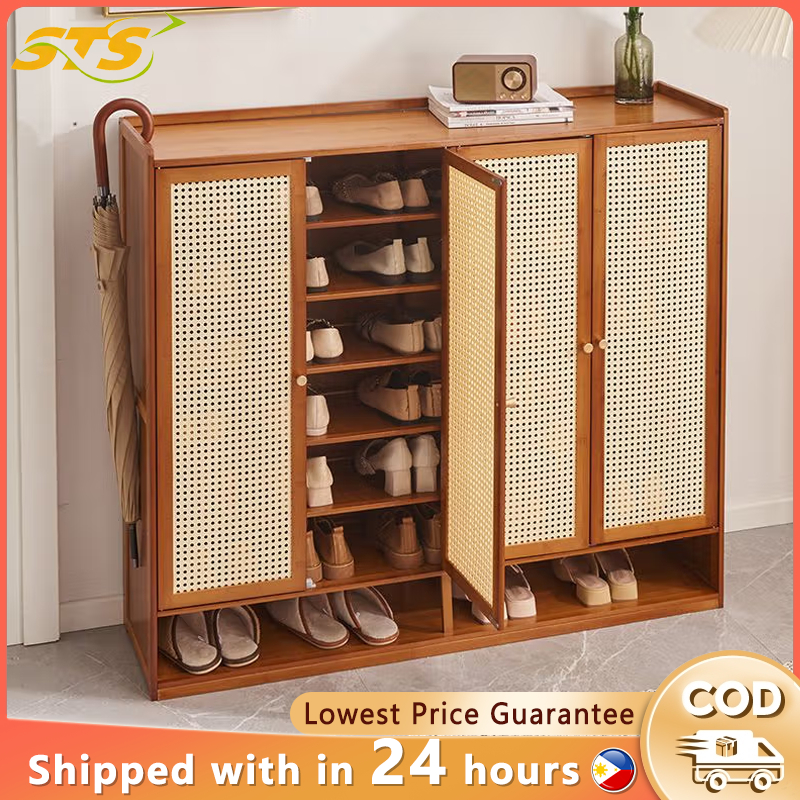 [7 Layers]Shoe rack Shoe Cabinet Wooden Door With Cover Rattan Shoe ...