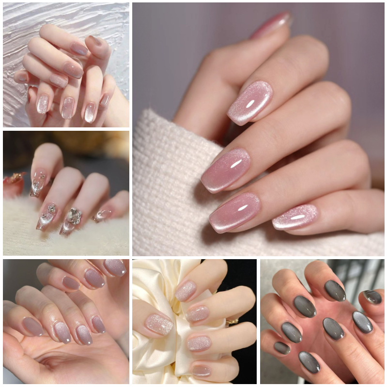 Cat Eye Fake Nail Set with Glue Fake Nails Glitters Design Artificial ...