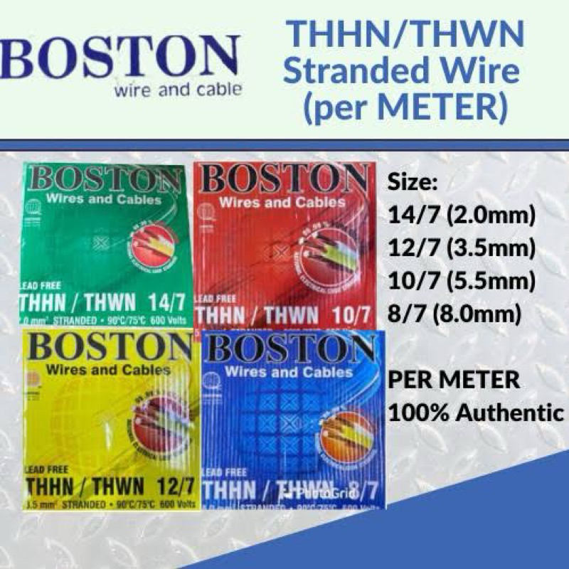 Boston Wiremax THHN Stranded Wires per Meter #14/7， #12/7，#10/7，#8/7 ...