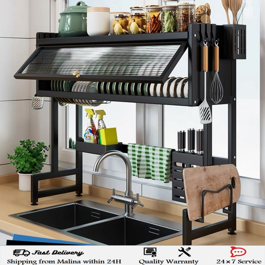 Kitchen Dish Rack Cabinet with Dustproof Door Dish Drain Storage over ...