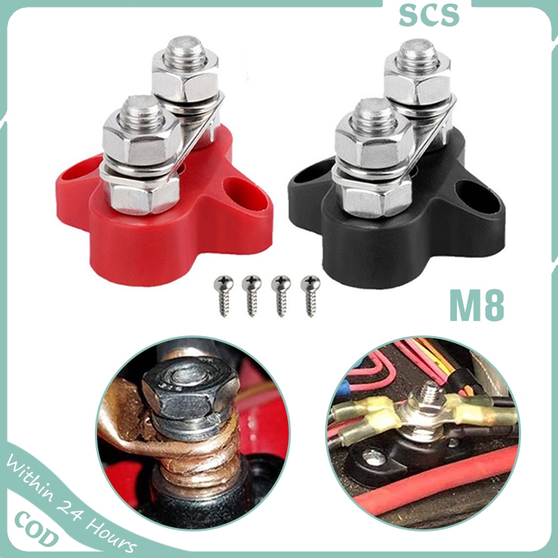 12V-48V Bus Bar Terminal Block M8 Dual Studs Junction Block Post for Auto Car Marine Boat ...