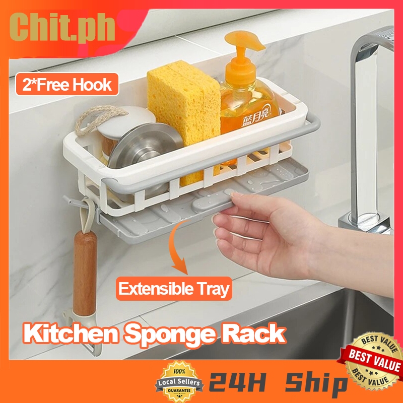 CHIT Kitchen Sponge Rack Organizer Punch-free Sponge Sink Holder Wall ...