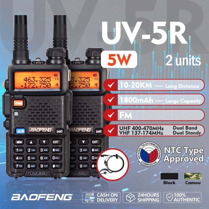 Baofeng UV-5R Bring headphones 2Set Walkie Talkie 5W High Power VHF/UHF FM Two Way 10KM Long ...