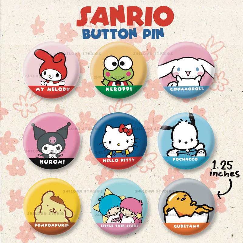 Handrawn SANRIO button pin | glossy,matte,glittery | Shopee Philippines