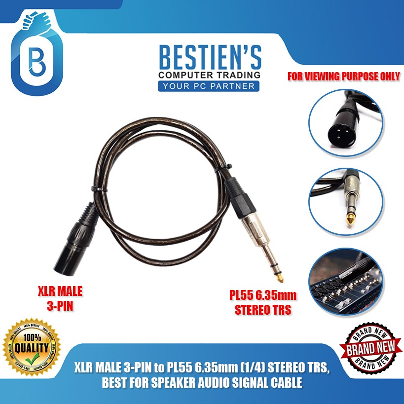 XLR MALE 3-PIN to PL55 6.35mm (1/4) STEREO TRS, BEST FOR SPEAKER AUDIO SIGNAL CABLE | Shopee ...