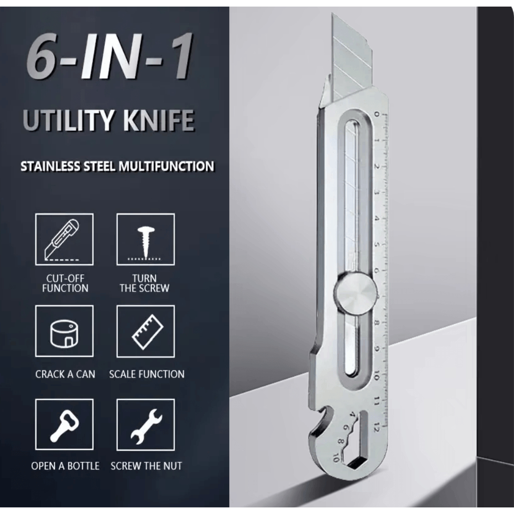 Heavy 6 In 1 Multi-Function Stainless Steel Utility Knife Tail Break Design/Ruler/Bottle Opener ...