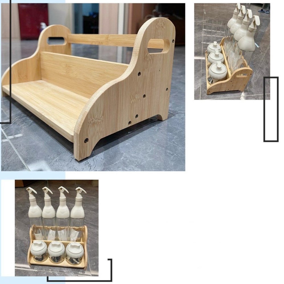 Kitchen Bamboo Wood Shelf Round Square Wooden Oil Bottle Rack Oil ...