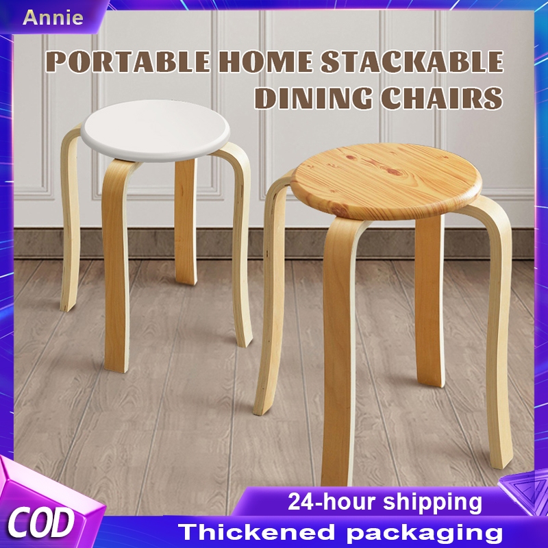 ANNIE Nordic Solid Wooden Stool High Round Stool Modern Dining Stool ...