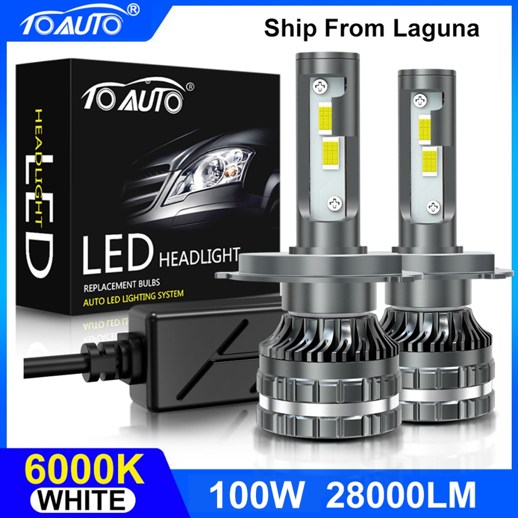 TOAUTO 2PCS 100W 28000LM Car Led Headlight H1/H3/H4/H11/HB3/HB4 CANBUS No Errors Hi/Low 6000K ...