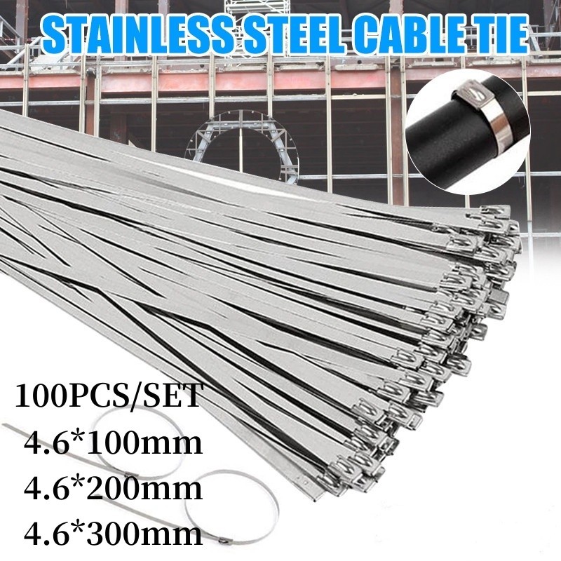 100PCS/SET 304 Stainless Steel Cable Ties 100MM/200MM/300MM Self ...