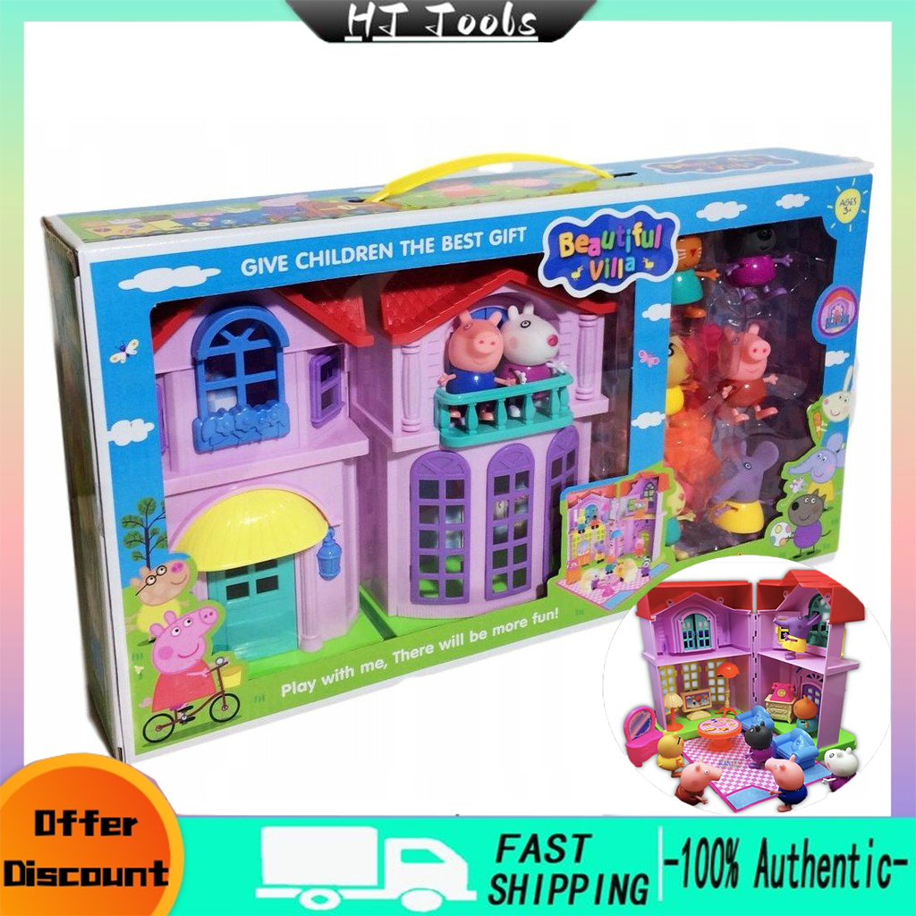 pig beautiful villa house set Family Pig Doll figures children toy set ...