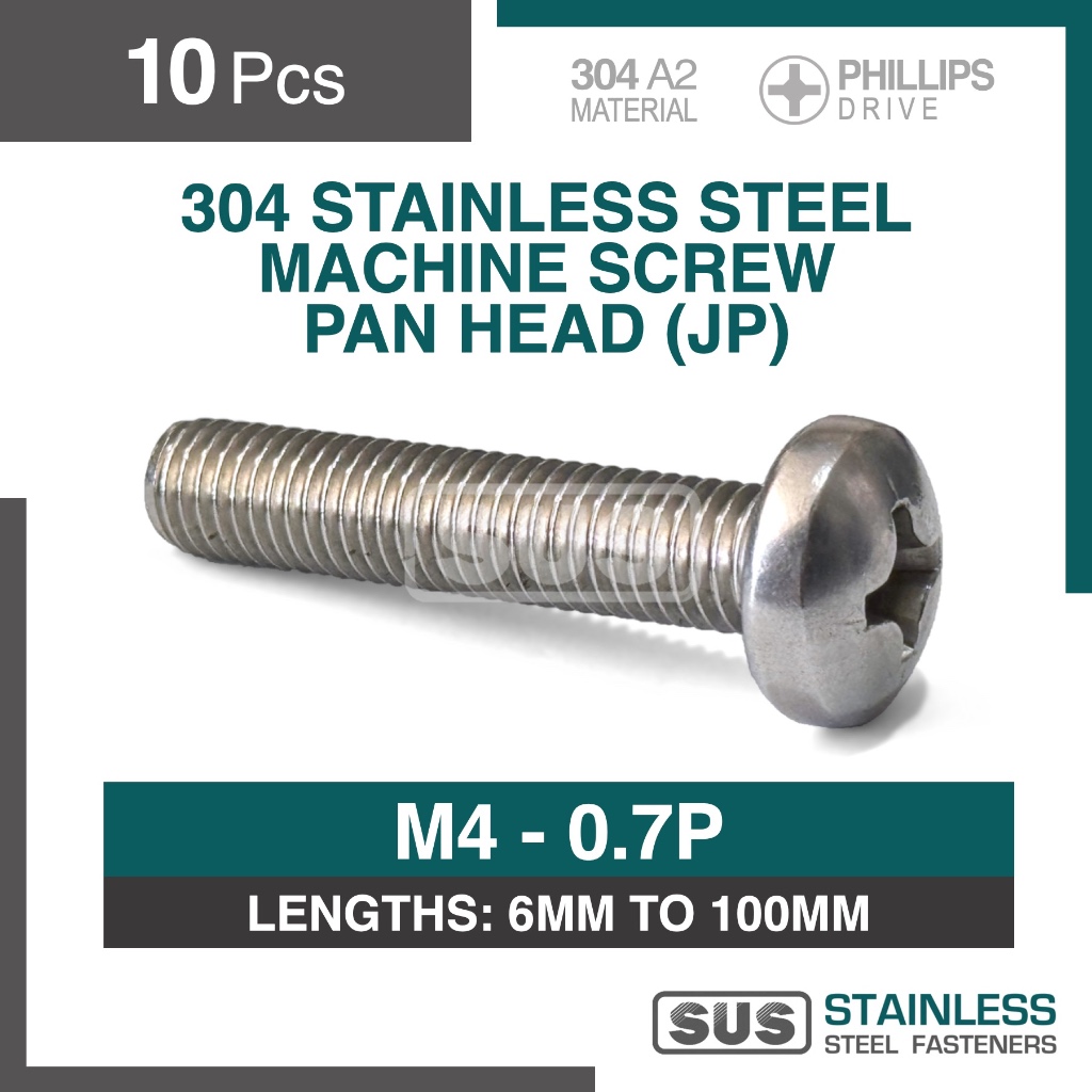 10pc SS304 Stainless Steel Pan Head Machine Screw / SS JP Bolt M4 ( 4MM ...