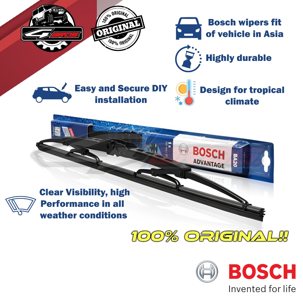 Bosch Advantage Wiper Blade Single 12, 14, 16, 17, 18, 19, 20, 21, 22, 24, 26, 28 | Shopee ...