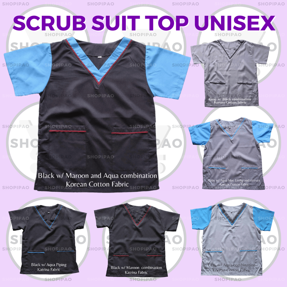 SPP Scrub Suit Unisex Piping Top Scrubsuit Black Gray White | Shopee ...