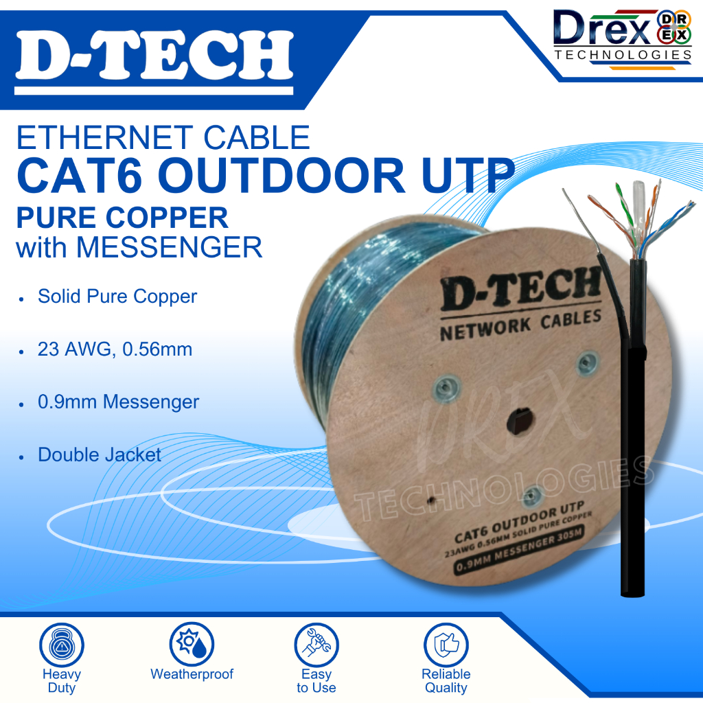 305M D-TECH Cat6 UTP Cable Outdoor Pure Copper with Messenger | Shopee ...