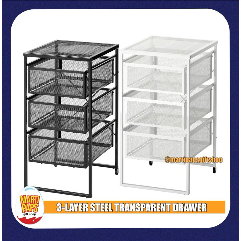 LENNART 3-LAYER STEEL TRANSPARENT DRAWER SIDE CABINET | Shopee Philippines