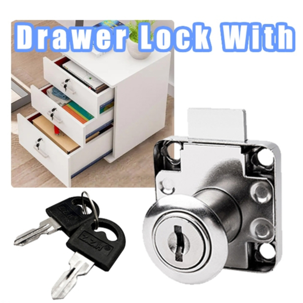 Drawer Lock / Cabinet Lock W/ Key Set Universal 2 Key Stainless Steel Drawer Lock | Shopee ...