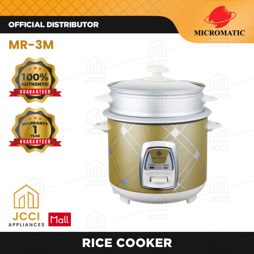 Micromatic Rice Cooker 0.6L 3 cups Metallic Body w/ Steamer Original w/ 1 Year Warranty MR 3M ...