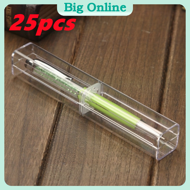 25pcs/Box Plastic Ballpen Case Clear Acrylic Bamboo Pen Box For ...