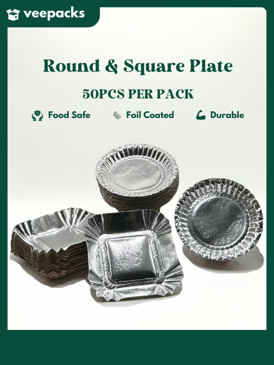 [50pcs] Round and Square Foil-Coated Silver Paper Plates | Shopee ...