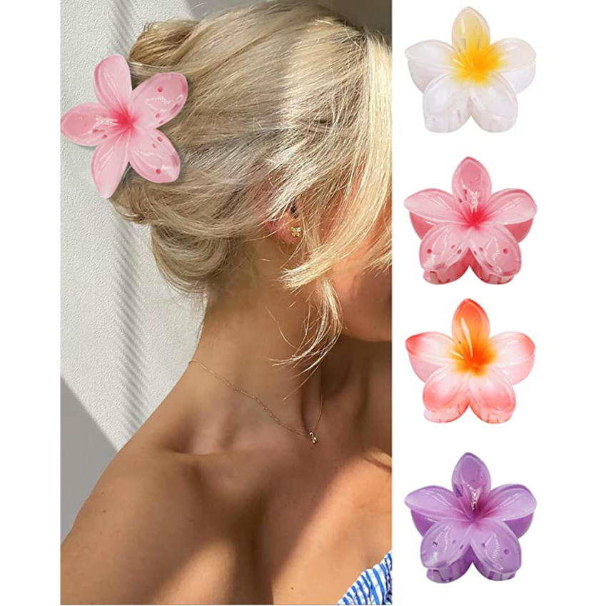 Women Hawaiian Flower Hair Clips Acrylic Plumeria Flower Hair Clamp ...