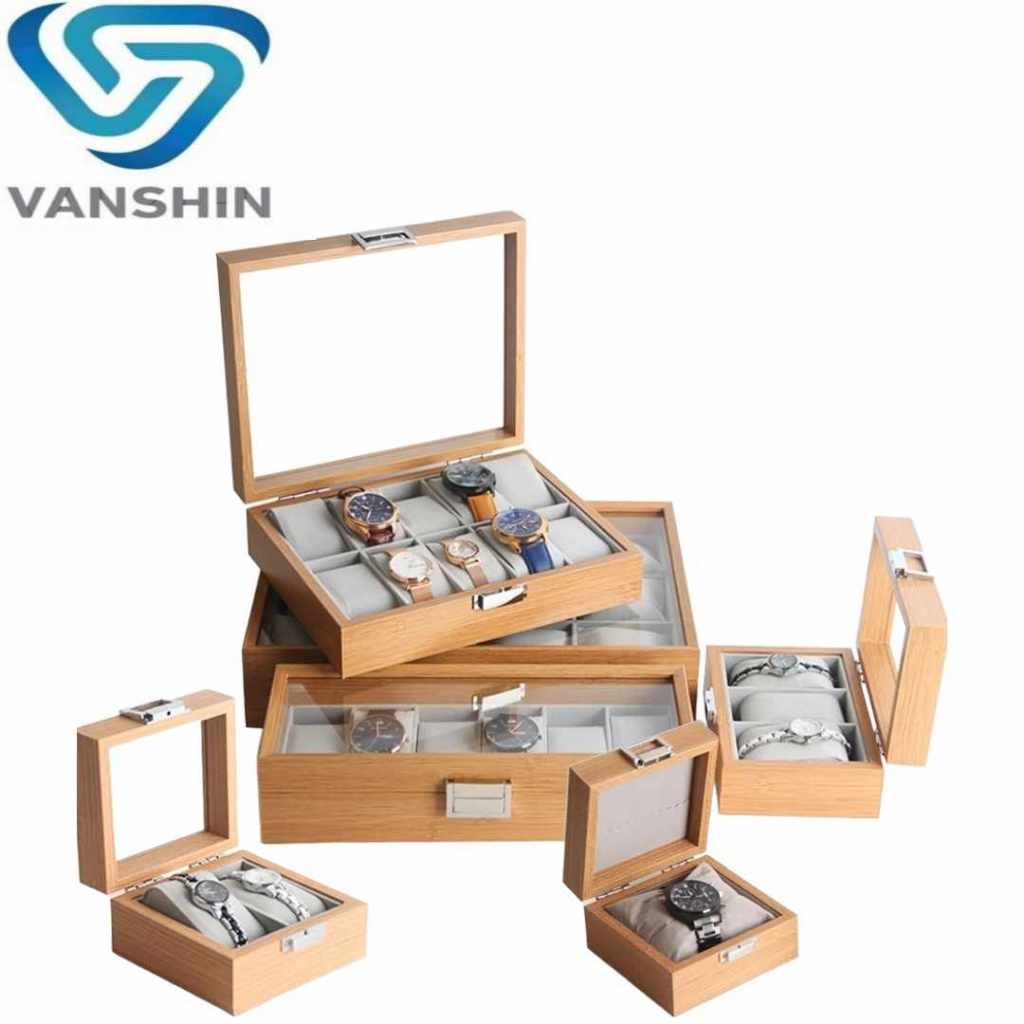 3/6/12 Grid Slot Wooden Glass Watch Box Display Jewelry Watches Case ...