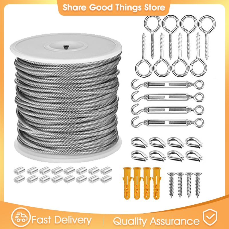 1 Set Wire Rope Cable Hooks Hanging Kit Flexible PVC Coated Stainless ...