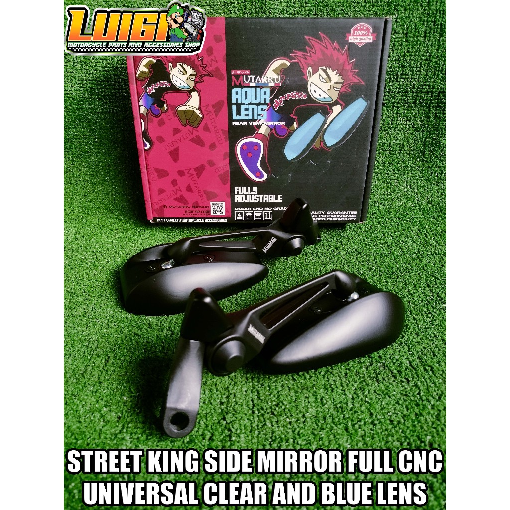 MUTARRU STREET KING SIDE MIRROR FULL CNC UNIVERSAL CLEAR LENS / BLUE ...