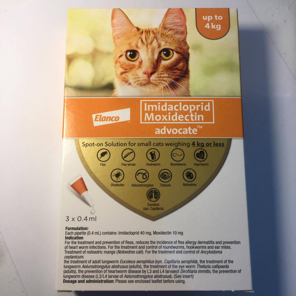 Advocate Spot-on Solution (1BOX/3 Pipettes) for Cats with Sticker (Flea ...