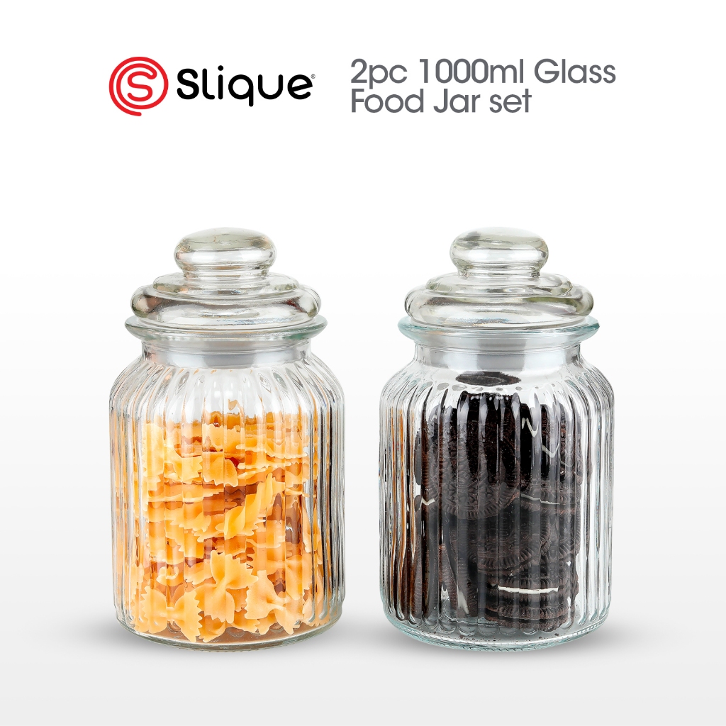SLIQUE Premium Glass Jar w/ Glass Lid Set of 2 Storage Essentials ...