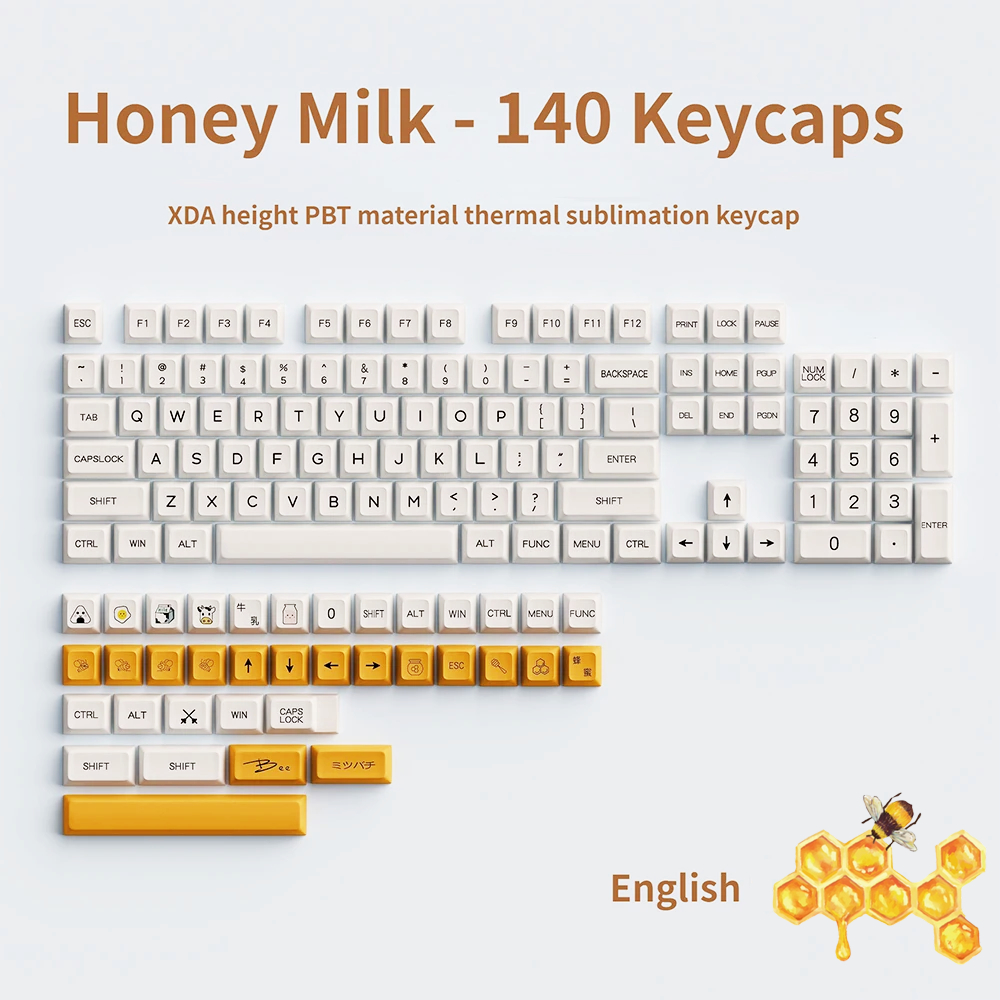 Honey Milk Keycaps 140 Keys PBT Dye-Sub XDA Profile Keycap for 61/64/87 ...