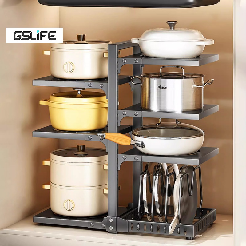 GSlife Bilateral Under Sink Adjustable Pots & Pans Rack Kitchen ...