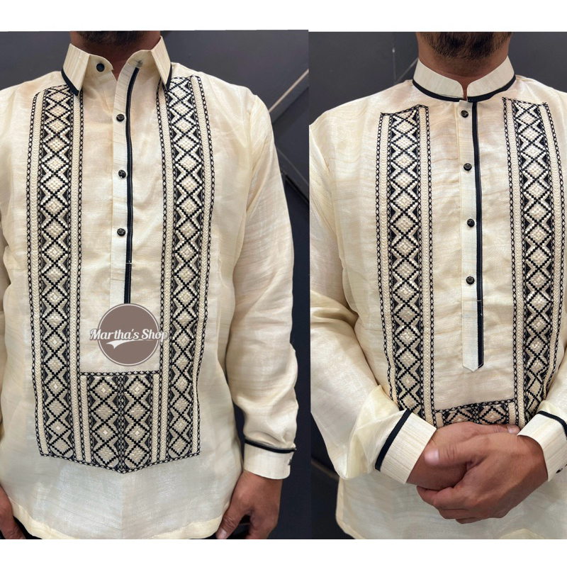 Men's Modern Barong Ethnic Embroidery Black Computerized RANDOM ...