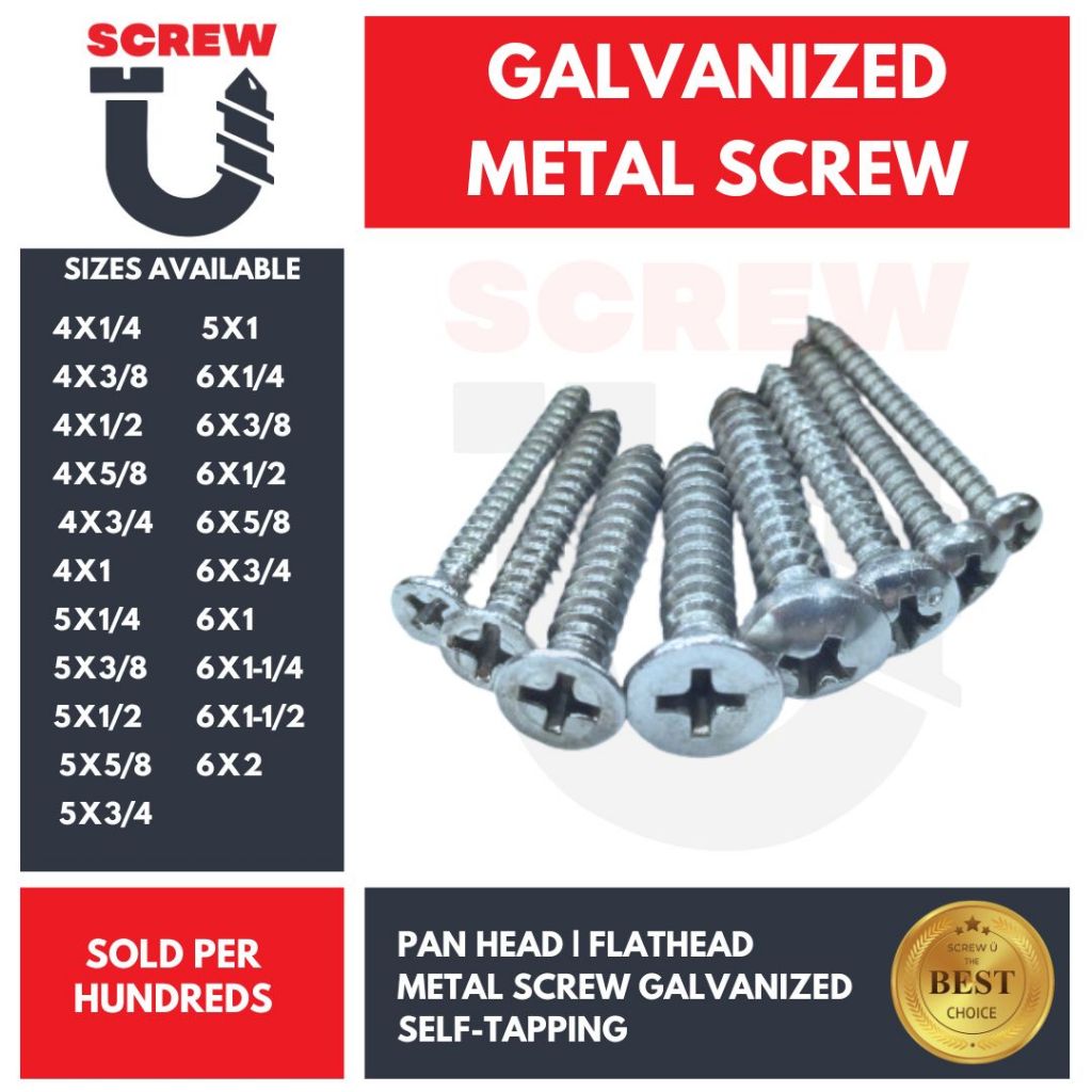 GALVANIZED METAL SCREW #4 #5 #6 (100PCS) SELF-TAPPING PANHEAD | PANHEAD ...