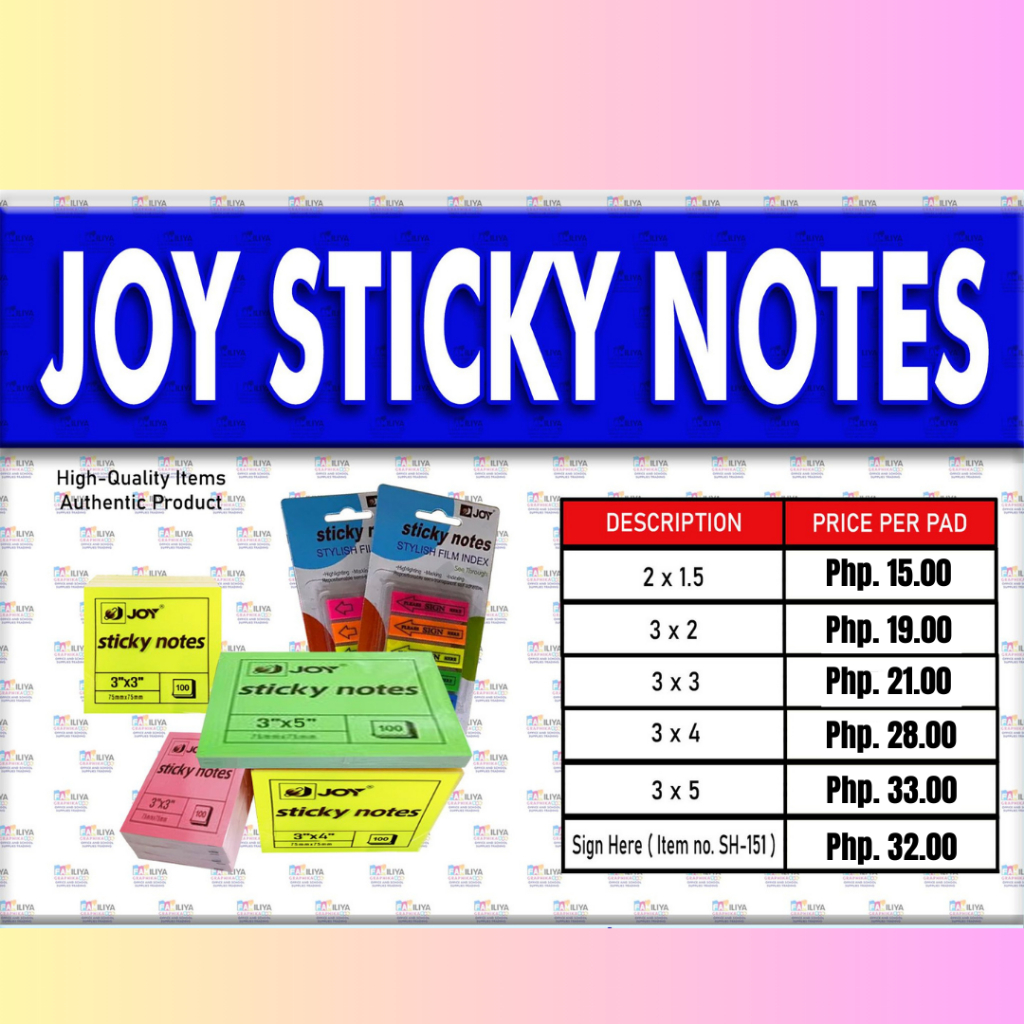 JOY STICKY NOTE PAD (RANDOM COLOR) | Shopee Philippines