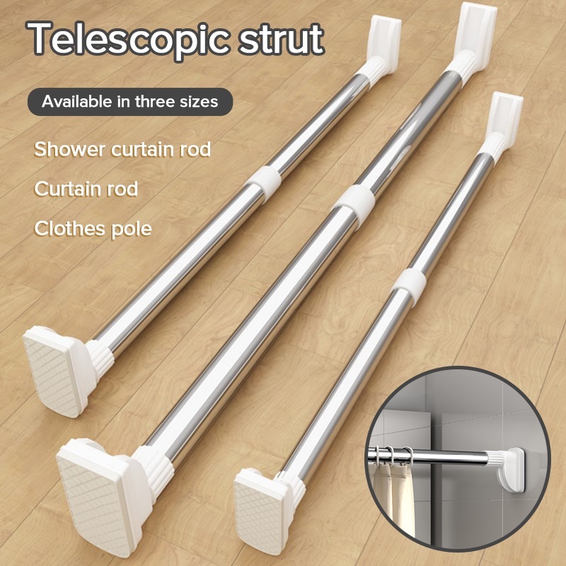 Extendable Stainless Steel Shower Curtain Rod w/ Self Supporting ...